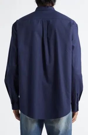 Balmain Monogram Embroidery Cotton Button-down Shirt
