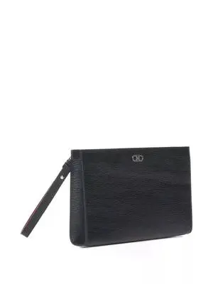 FERRAGAMO Gancini Textured Calfskin Double Clutch Bag