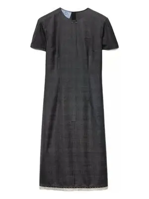 Prada Checked Wool Sheath Dress With Lace Trim - Grey