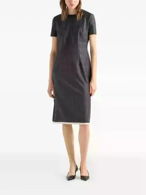 Prada Checked Wool Sheath Dress With Lace Trim - Grey