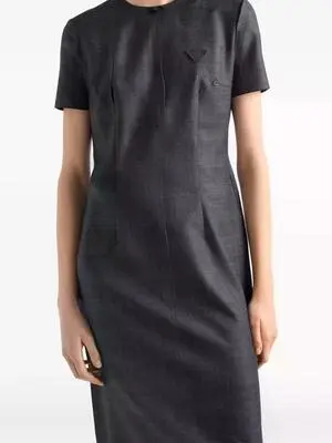 Prada Checked Wool Sheath Dress With Lace Trim - Grey
