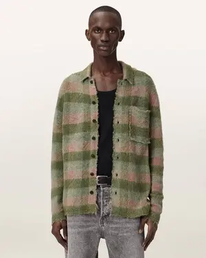 ALLSAINTS Adler Jacquard Plaid Cardigan - Pink