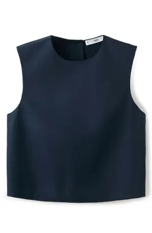 Mango Back Button Cotton Top - Navy