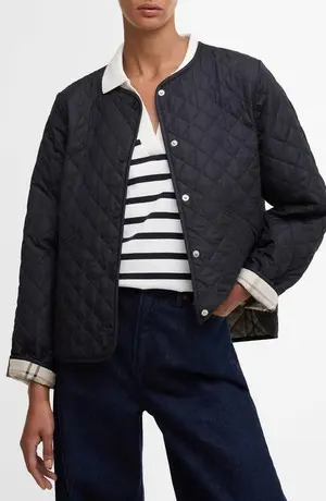 Collarless Quilted Jackets for Women