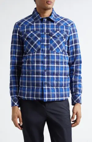 Moncler Gelt Plaid Stretch Cotton Down Shirt Jacket - Navy Check