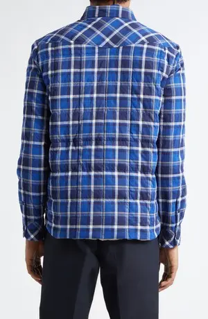 Moncler Gelt Plaid Stretch Cotton Down Shirt Jacket - Navy Check