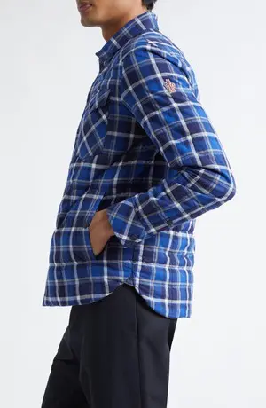 Moncler Gelt Plaid Stretch Cotton Down Shirt Jacket - Navy Check