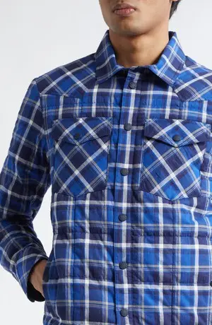 Moncler Gelt Plaid Stretch Cotton Down Shirt Jacket - Navy Check