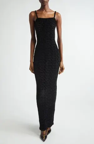 Balmain Monogram Velvet Jacquard Dress