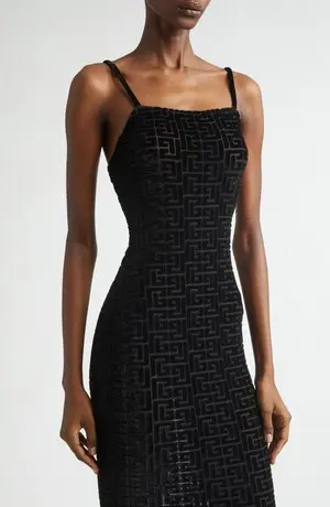 Balmain Monogram Velvet Jacquard Dress
