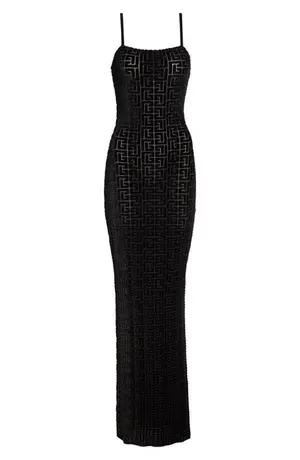 Balmain Monogram Velvet Jacquard Dress