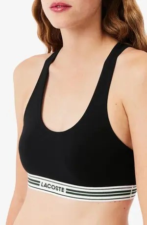 Lacoste Racerback Padded Stretch Cotton Bralette - Black