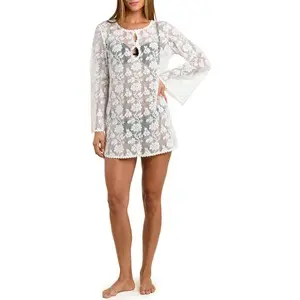 SUNSHINE 79 Celestial Petals Long Sleeve Open Stitch Cover-up Dress - Ivory