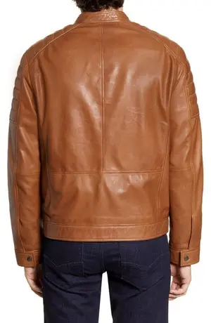 Cole Haan Racer Leather Jacket - Camel