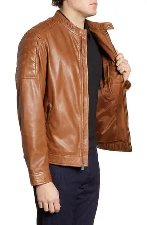 Cole Haan Racer Leather Jacket - Camel