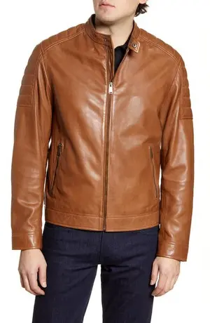 Cole Haan Racer Leather Jacket - Camel