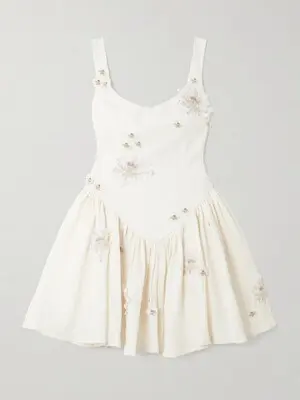 Agua Bendita Lima Embellished Linen Mini Dress - Neutrals