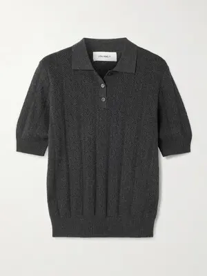 LISA YANG Cristine Pointelle-knit Cotton And Cashmere-blend Polo Shirt - Gray