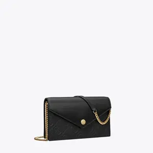 Tory Burch T Monogram Leather Envelope Chain Wallet - Black