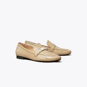 Tory Burch Lee Lee Croc-embossed Leather Loafer - Beige