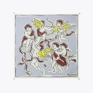 Tory Burch Cherubs Silk Square Scarf - Gray Cherubs