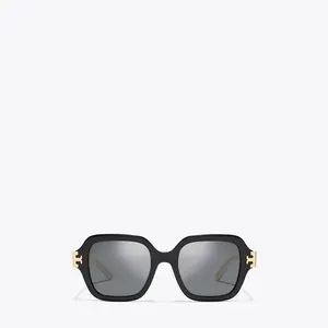 Tory Burch Eleanor Square Sunglasses - Black/ivory/dark Gray Solid