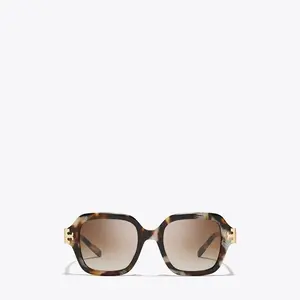 Tory Burch Eleanor Square Sunglasses - Dark Wavy Tortoise/brown Gradient