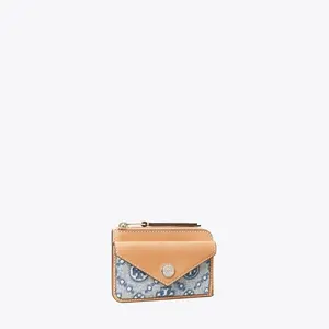 Tory Burch T Monogram Denim Zip Card Case - Powder Blue