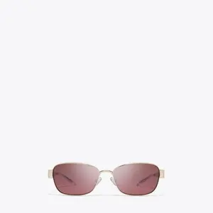 Tory Burch Miller Metal Rectangle Sunglasses - Shiny Light Gold/dark Violet