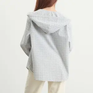 DUNST Classic Check Hooded Shirt - Cream Check