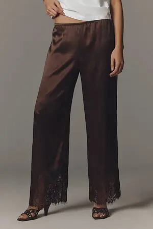REFORMATION Carola Silk Lace Pants - Black Bean