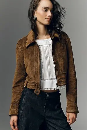 PILCRO Rumi Shrunken Stretch Faux Suede Moto Jacket