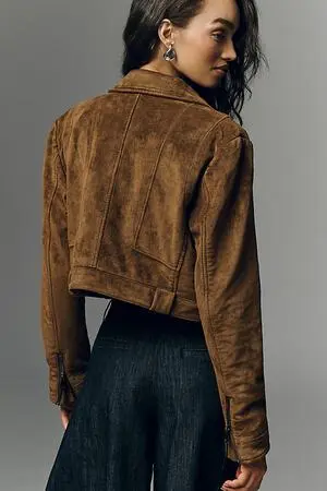 PILCRO Rumi Shrunken Stretch Faux Suede Moto Jacket