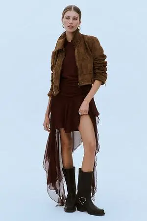 PILCRO Rumi Shrunken Stretch Faux Suede Moto Jacket