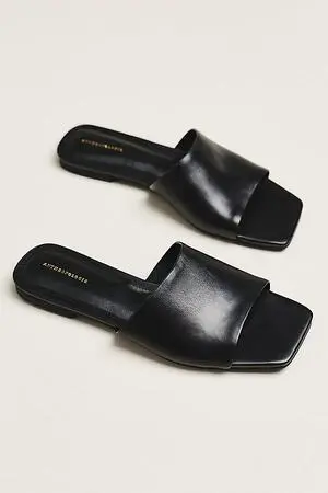 Anthropologie Leather Slide Sandals - Black