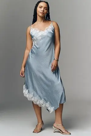 Anthropologie Asymmetric Sleeveless Lace Slip Dress