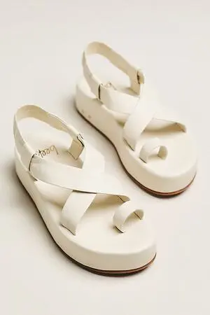 Anthropologie Cross Strap Platform Sandals - Cream