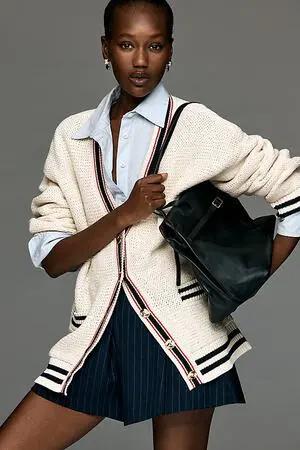 Maeve Sporty Tipped V-neck Cardigan Sweater
