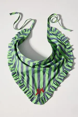 DAMSON MADDER Cotton Patterned Hair Scarf - Navy/lime