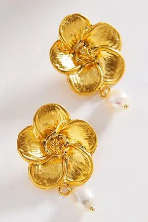 LOGAN TAY Pearl Drop Flower Earrings - Gold