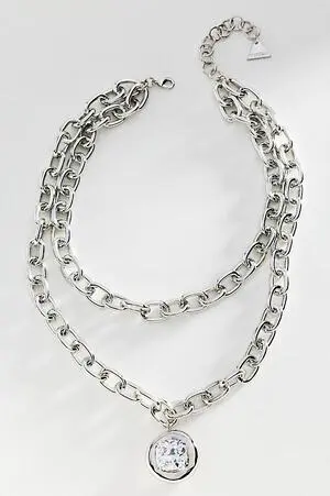 ANTHROPOLOGIE Chunky Bezel Crystal Pendant Necklace