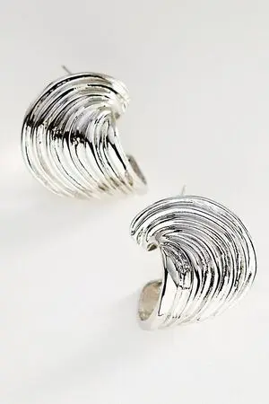 Anthropologie Textured Huggie Hoop Earrings - Silver