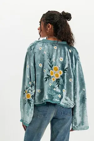 DENIM AND BONE Embroidered Velvet Bed Jacket
