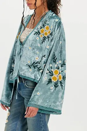 DENIM AND BONE Embroidered Velvet Bed Jacket