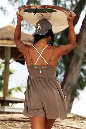 Free People Hot Shot Strappy Romper - Pewter