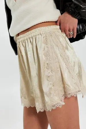 Free People Intimately Satin Jacquard Tap Shorts With Lace Trim