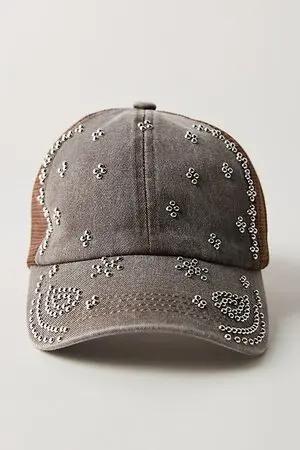 Free People Studded Baseball Cap - Washed Black