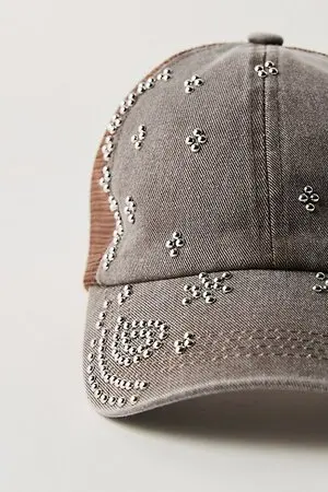 Free People Studded Baseball Cap - Washed Black