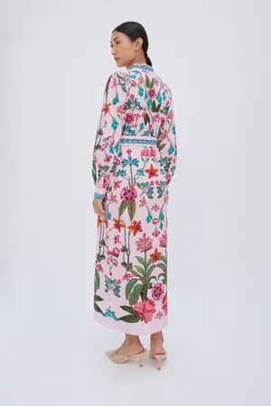 RAISHMA Floral Print Midi Shirt Dress - Pink