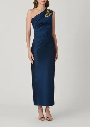 Shoshanna Midnight Como Embellished Dupioni Gown